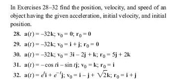 Solved In Exercises 28.-32 find the position, velocity, and | Chegg.com