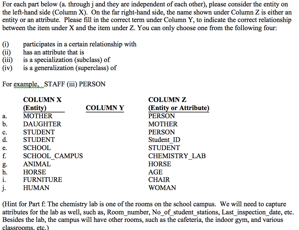 Solved For each part below (a. through j and they are | Chegg.com