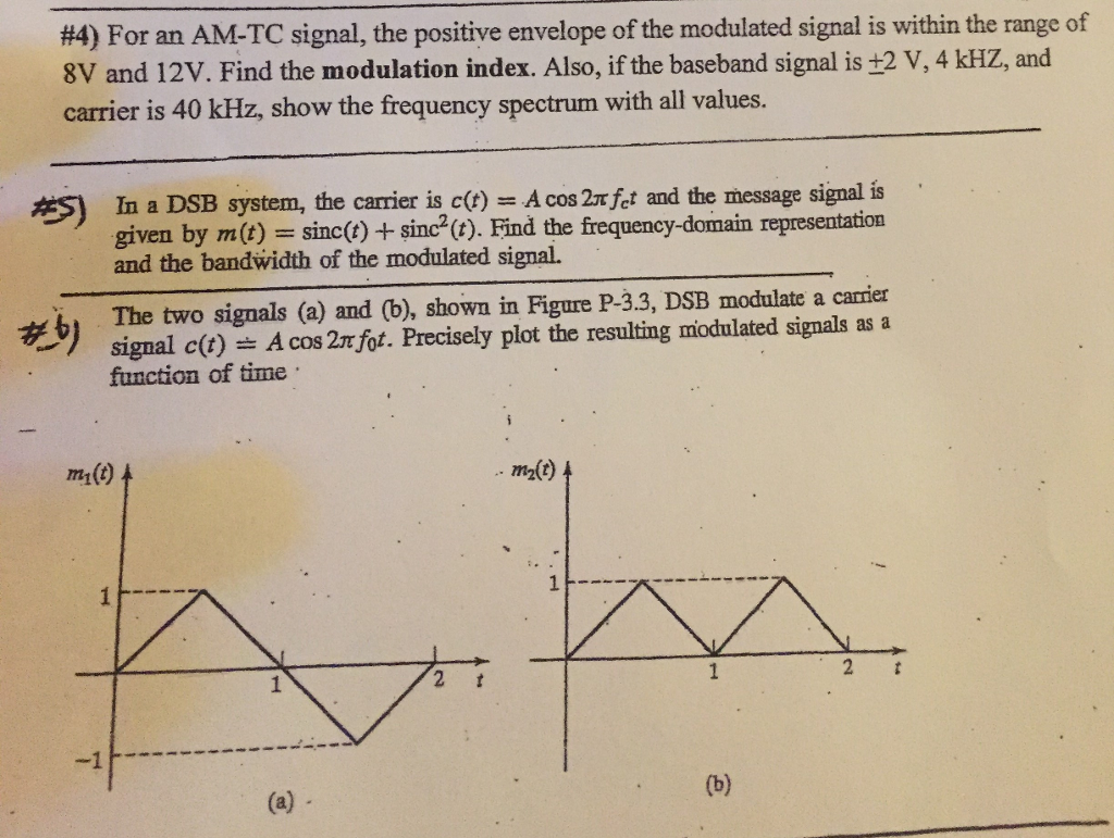 Solved #4) For an AM-TC signal, the positive envelope of the | Chegg.com