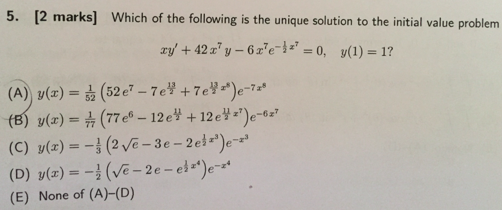 Solved Which of the following is the unique solution to the | Chegg.com