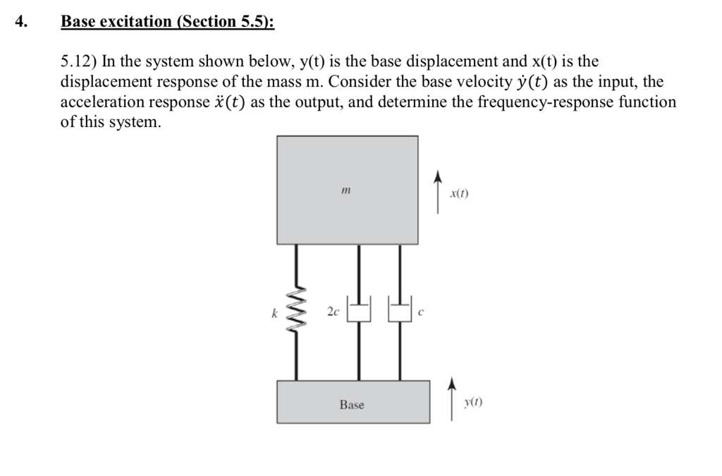Solved 4. Base excitation (Section 5.5): 5.12) In the system | Chegg.com
