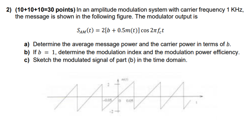Solved 2) (10+10+10 30 points) In an amplitude modulation | Chegg.com