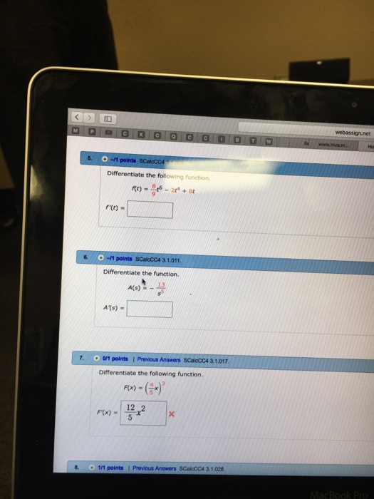 Solved: Differentiate The Following Function. F(t) = 8/9 T... | Chegg.com