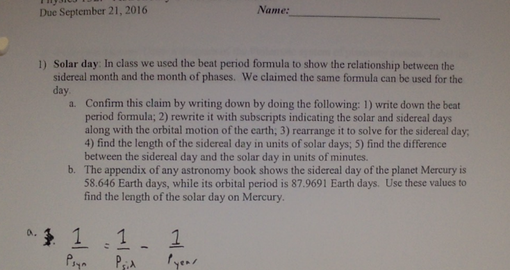 Solved Solar day In class we used the beat period formula to | Chegg.com