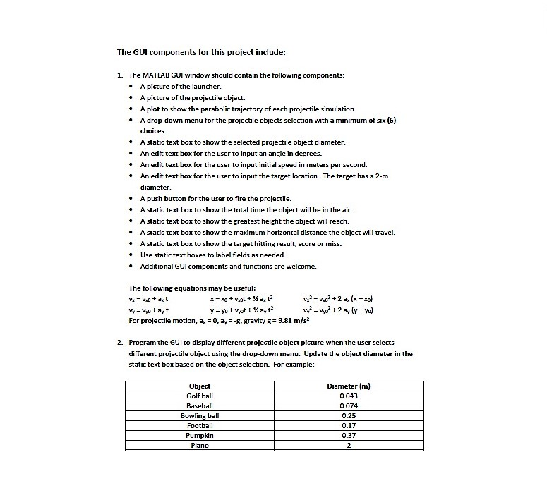 Projectile Motion Simulation Write A Matlab Graphical 5572