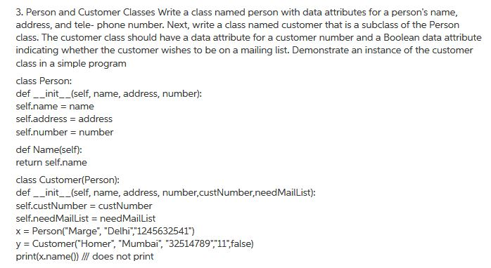 Solved 3 Person And Customer Classes Write A Class Named 