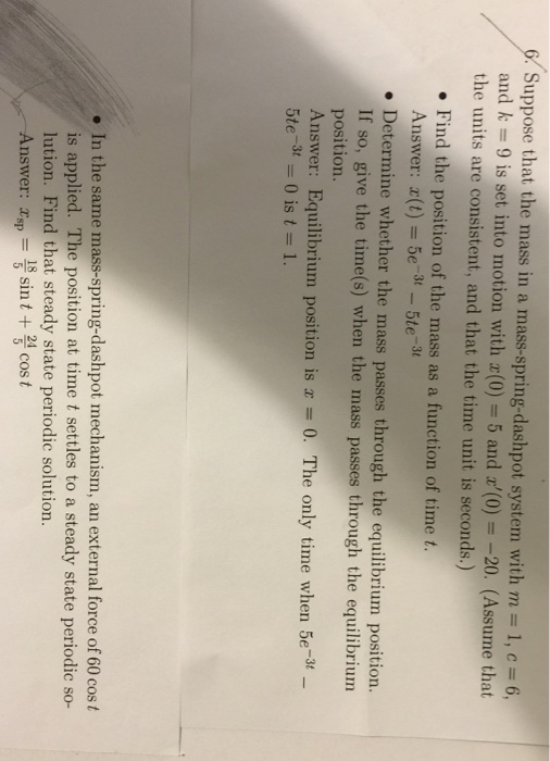 Solved Suppose That The Mass In A Mass Spring Dashpot System
