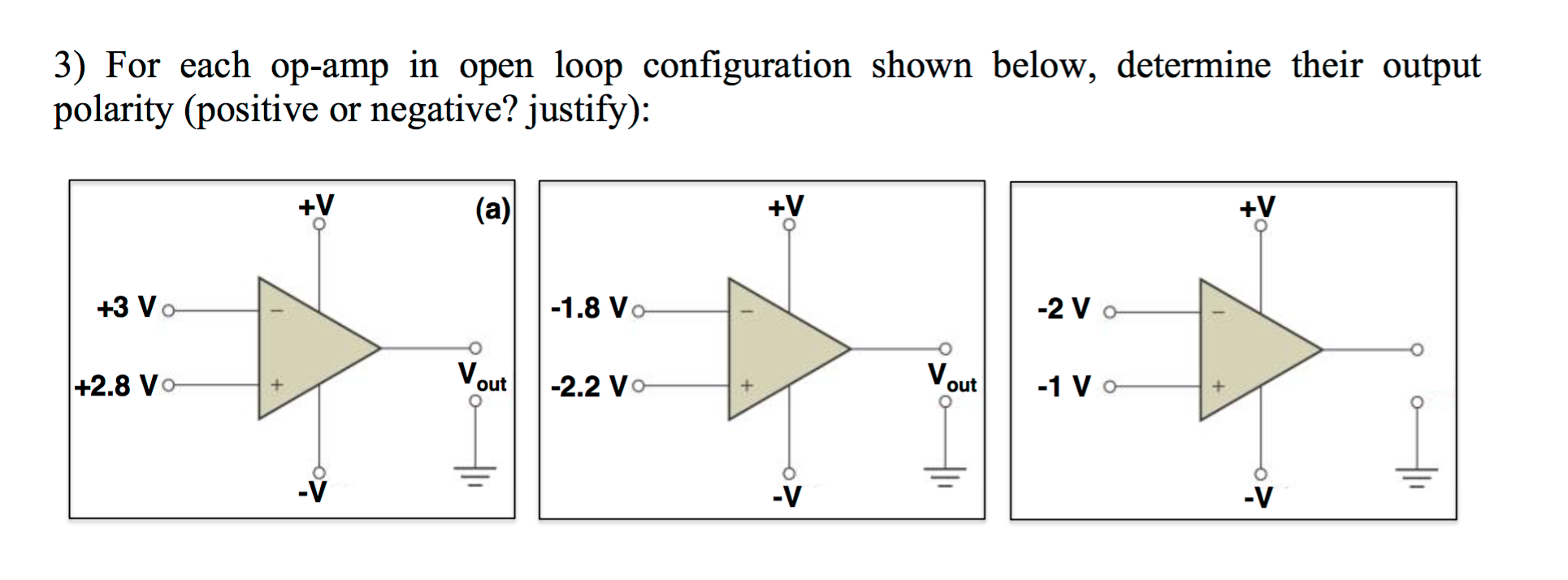 Solved For each op-amp in open loop configuration shown | Chegg.com