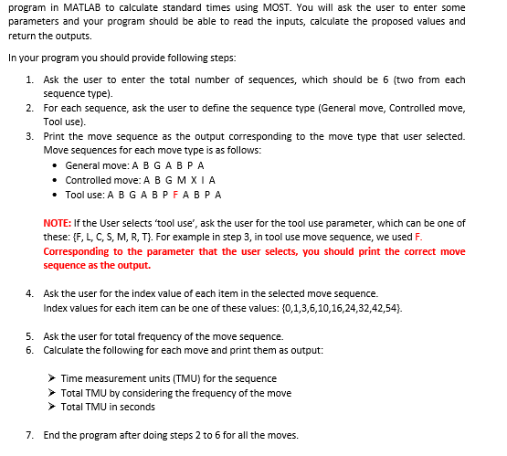 program in MATLAB to calculate standard times using | Chegg.com