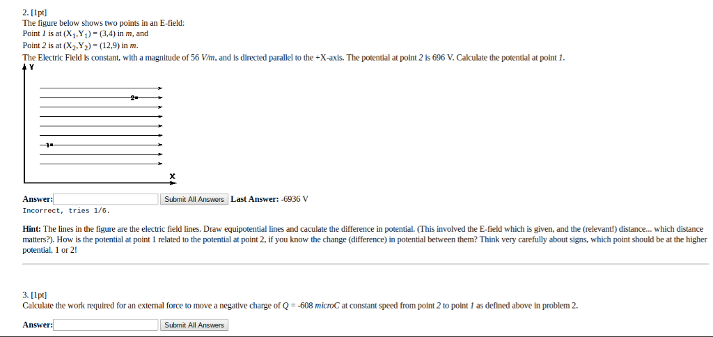 Solved 2. [1pt] The figure below shows two points in an | Chegg.com