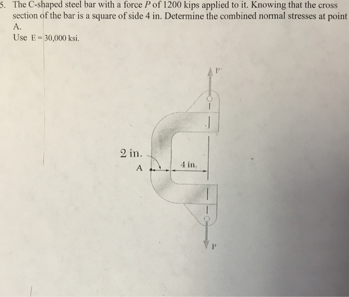 Solved The C-shaped steel bar with a force P of 1200 kips | Chegg.com