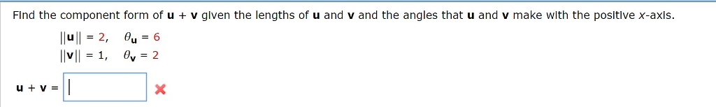 Solved Find the component form of u + v given the lengths of | Chegg.com
