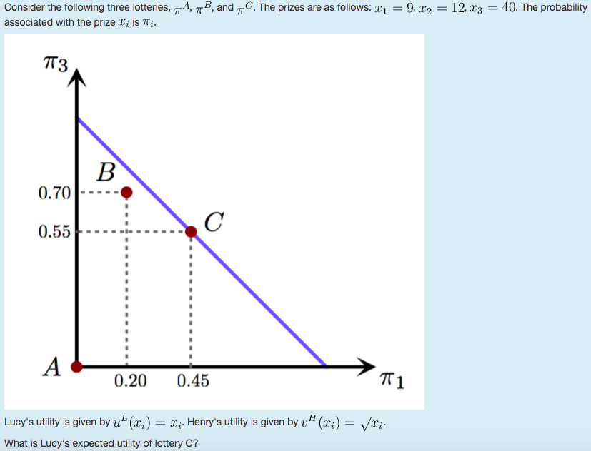 Solved Consider the following three lotteries, pi^A, pi^B, | Chegg.com