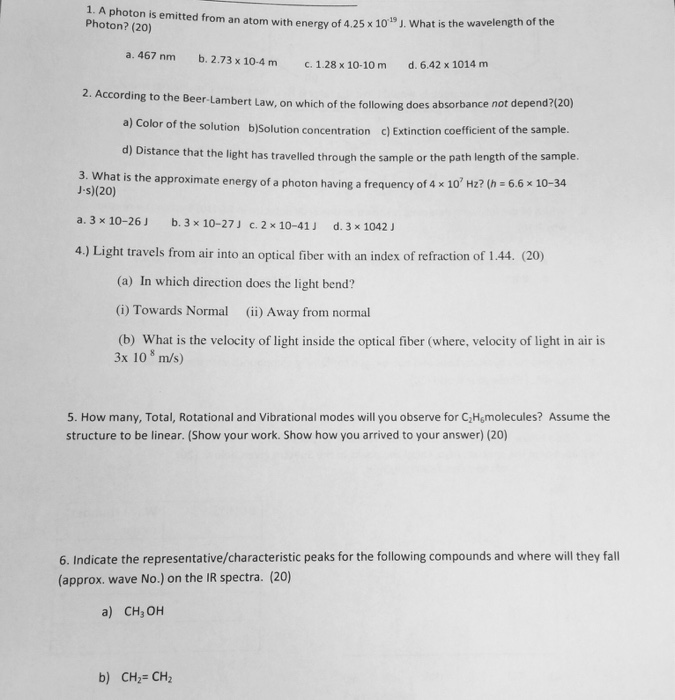 Solved 1. A photon is emitted from Photon? (20) an atom with | Chegg.com
