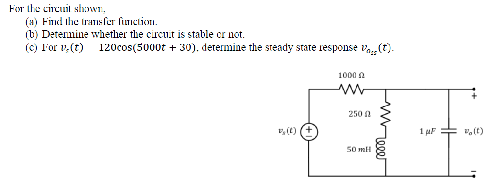 Solved For the circuit shown (a) Find the transfer function. | Chegg.com