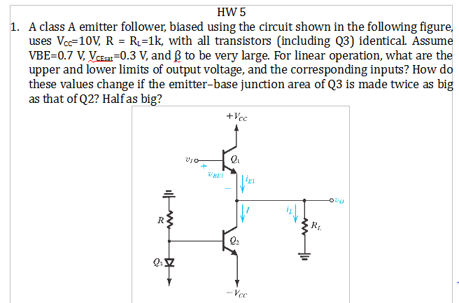 Solved A class A emitter follower, biased using the circuit | Chegg.com