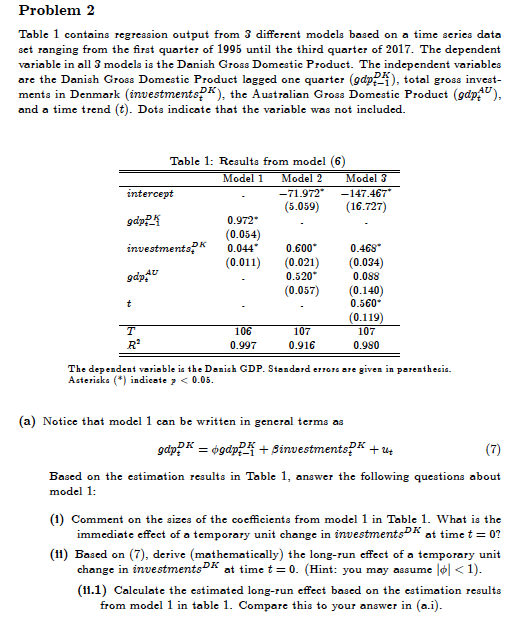 Solved Problem 2 Table 1 contains regression output from 3 | Chegg.com