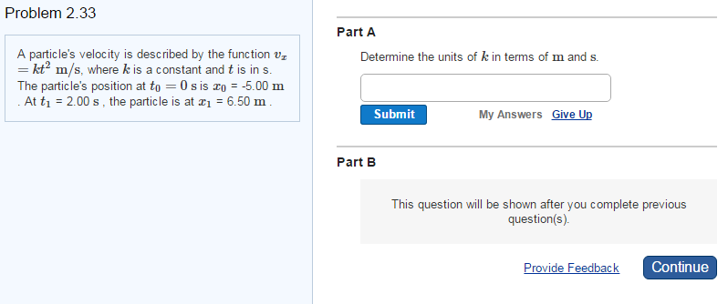 Solved A particle's velocity is described by the function | Chegg.com
