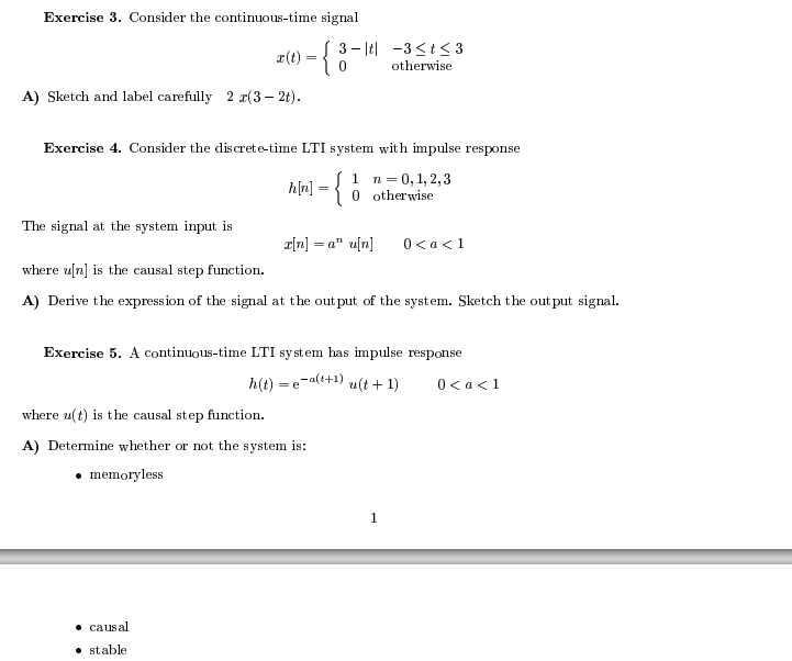 Solved Exercise 1. Consider the signal 2(t) =-e-at u(t) 0