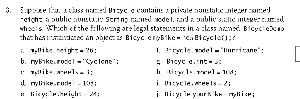 Solved 3. Suppose that a class named Bicycle contains a | Chegg.com