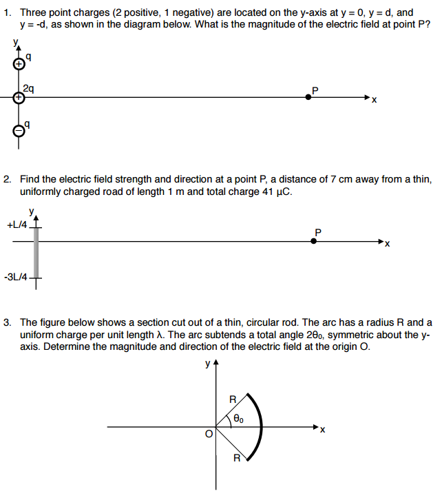 Solved 1. Three point charges (2 positive, 1 negative) are | Chegg.com