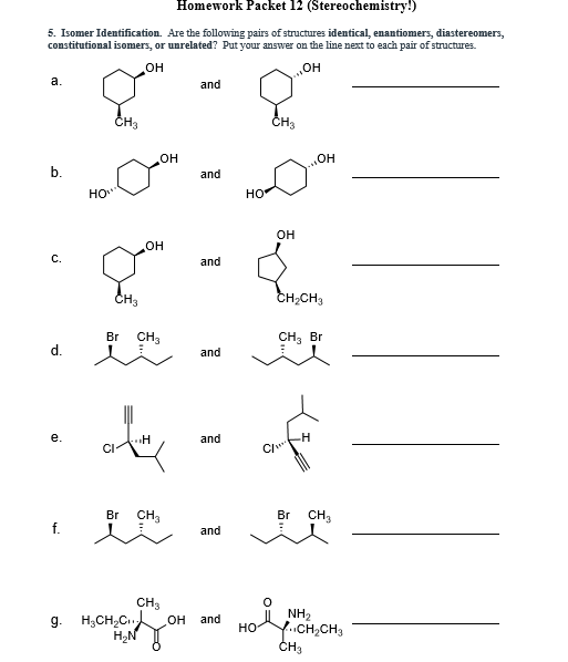 Solved Isomer Identification. Are the following pairs of | Chegg.com