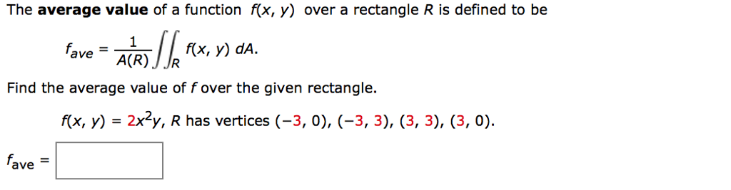 Solved The average value of a function f(x, y) over a | Chegg.com