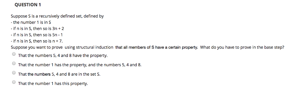 Solved QUESTION1 Suppose S is a recursively defined set, | Chegg.com