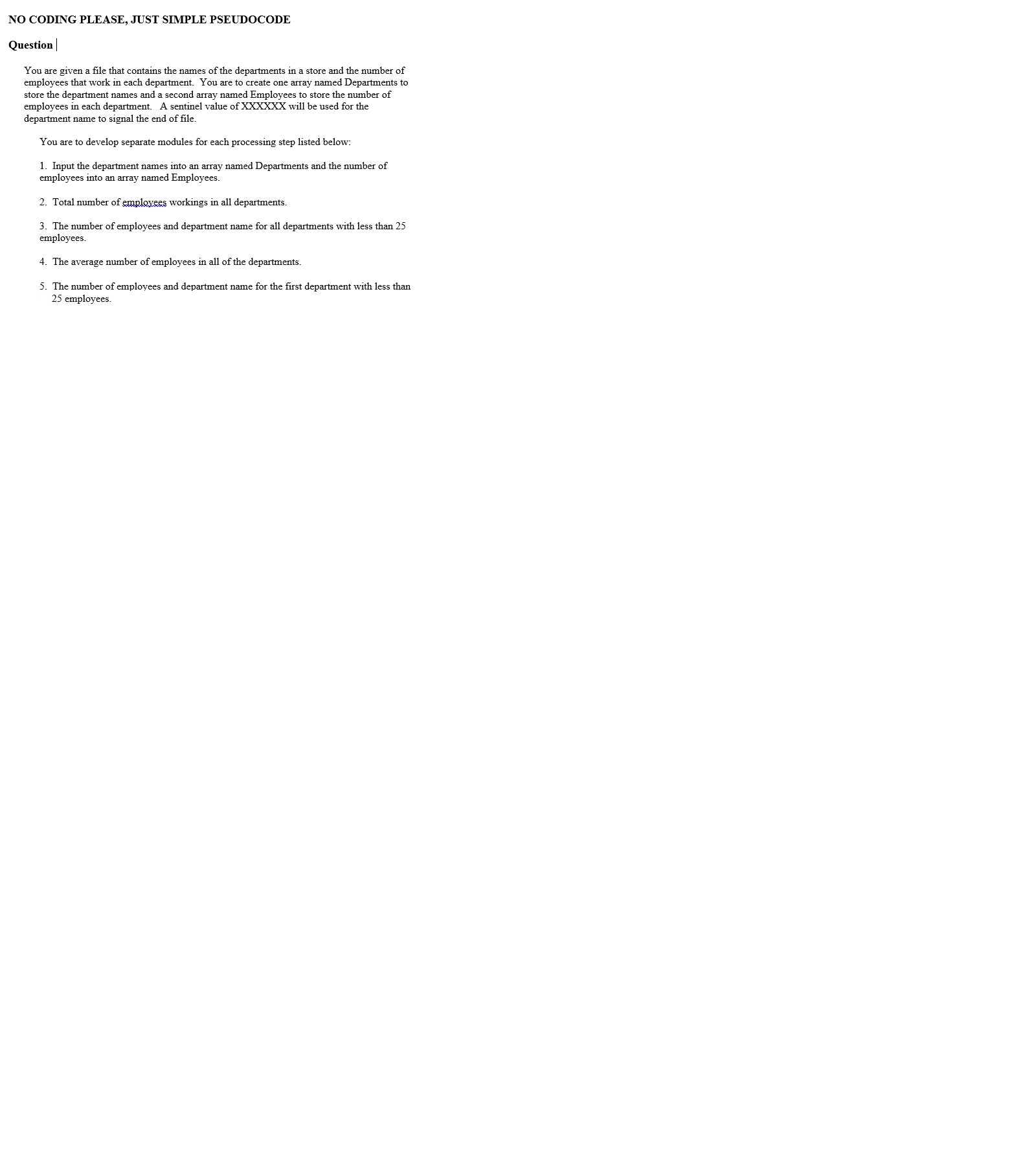Solved I Just Need Simple Pseudocode For This For Example
