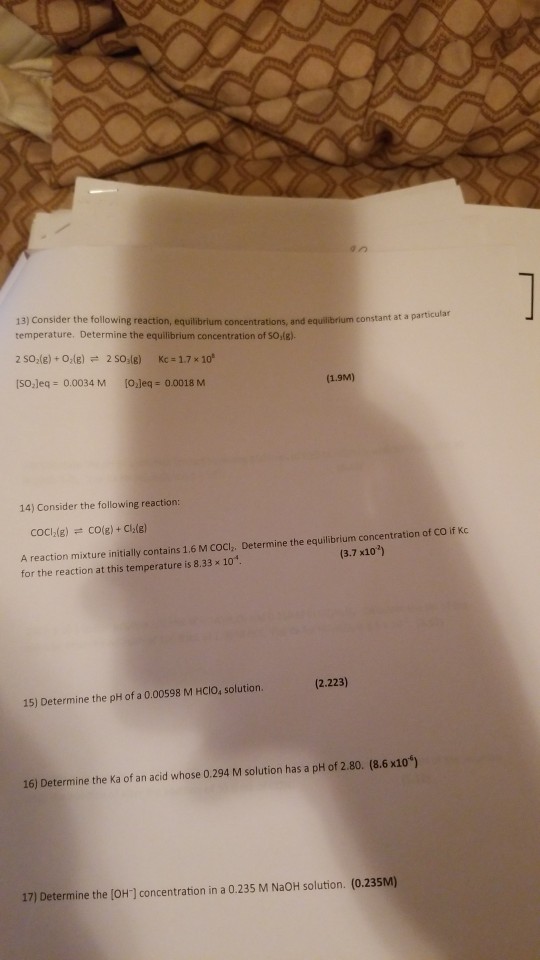 Solved 13 Consider The Following Reaction Equilibrium