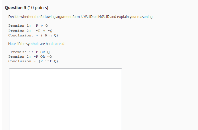 Solved Decide whether the following argument form is VALID | Chegg.com