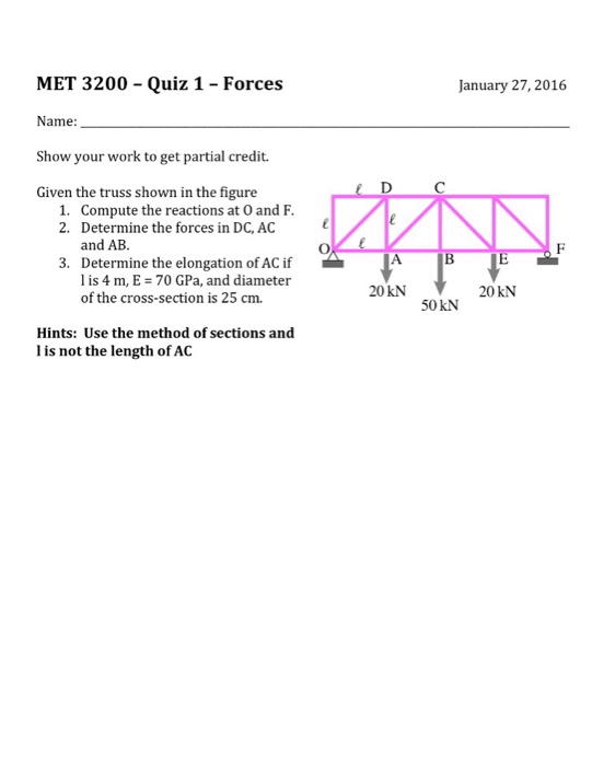 Solved Show your work to get partial credit Given the truss | Chegg.com