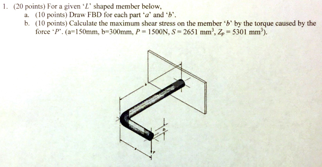 Solved I. (20 points) For a given ‘L' shaped member below, | Chegg.com