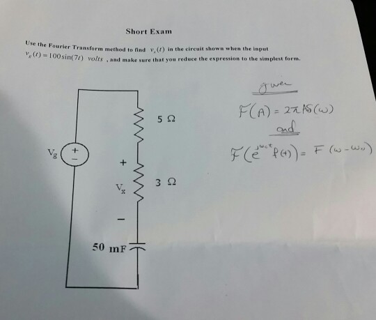 Solved Use the Fourier Transform method to find v_s (t) in | Chegg.com