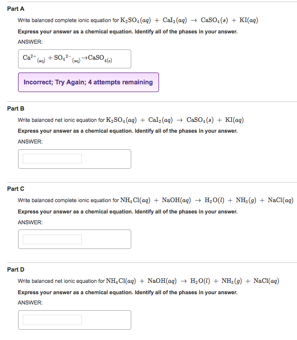 Solved Part A Write balanced complete ionic equation for | Chegg.com