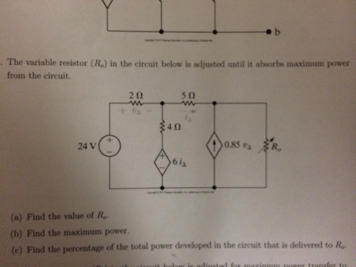 The variable resistor (Ro) in the circuit below is | Chegg.com
