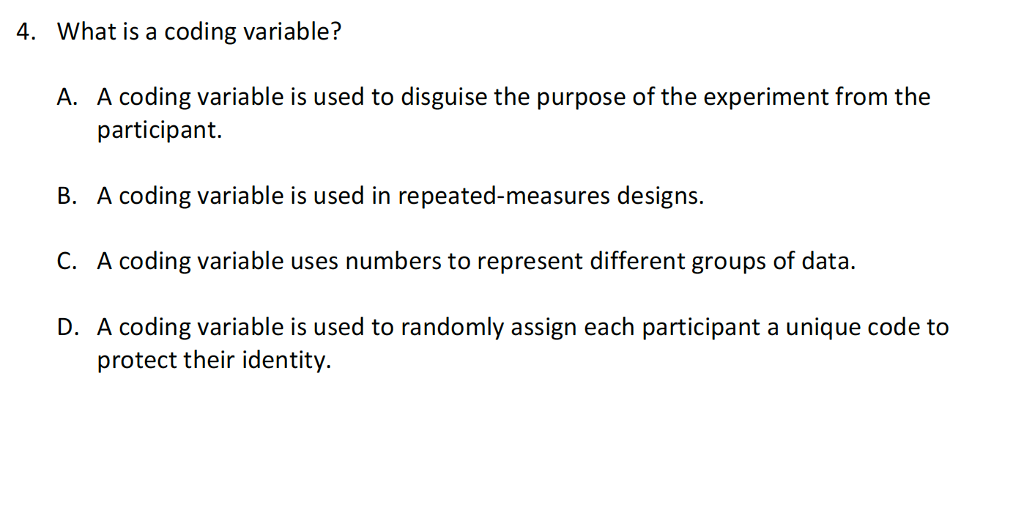 Solved 4 What Is A Coding Variable A A Coding Variable Is 8965