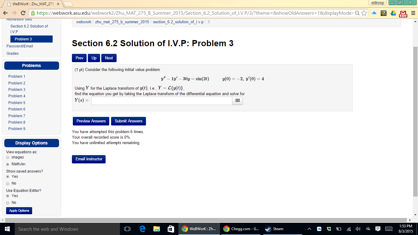Solved WeBWorK: ZhuMAT275 - - ← → c https://webwork | Chegg.com