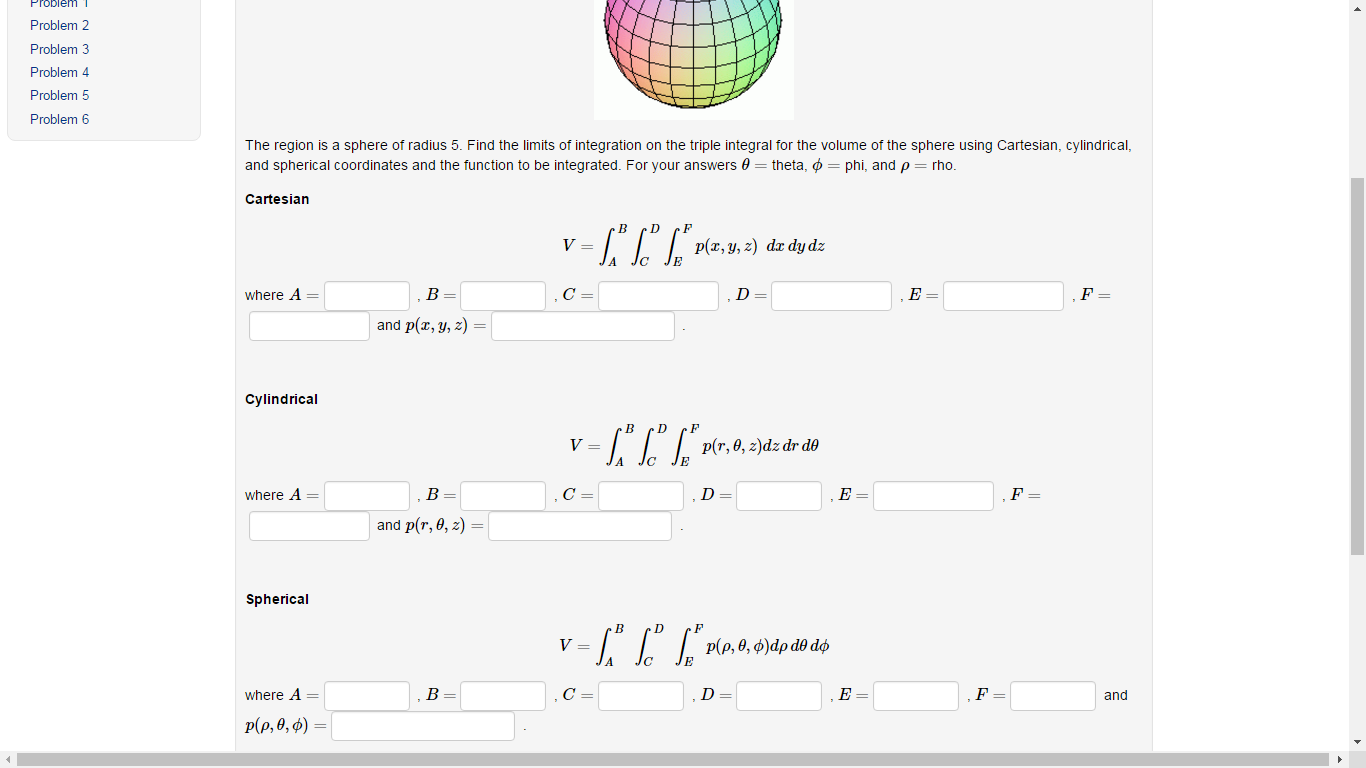 Solved The region is a sphere of radius 5. Find the limits | Chegg.com