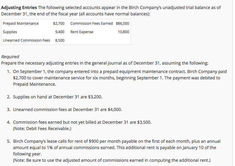 Solved Adjusting Entries The following selected accounts | Chegg.com