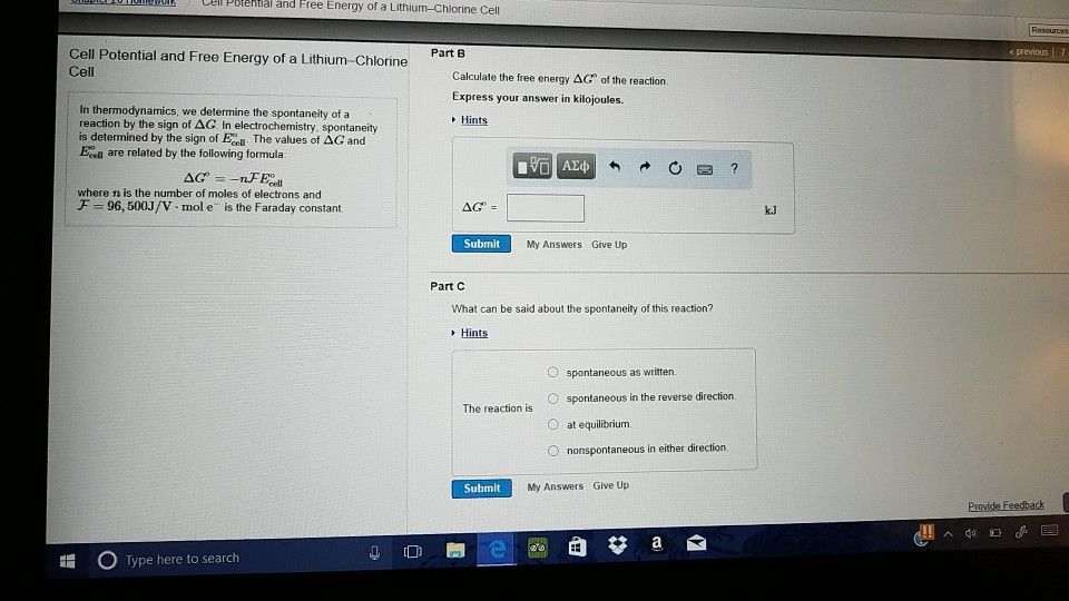 Solved hapter 20 Home Cell Potential and Free Energy of a | Chegg.com
