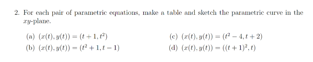 Solved For each pair of parametric equations, make a table | Chegg.com