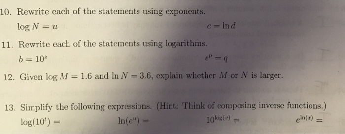 Solved Rewrite each of the statements using exponents. Log | Chegg.com