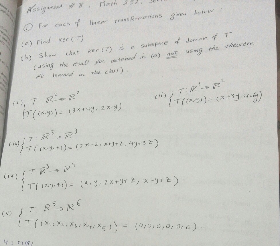 Solved For each of linear transformations given below (a) | Chegg.com