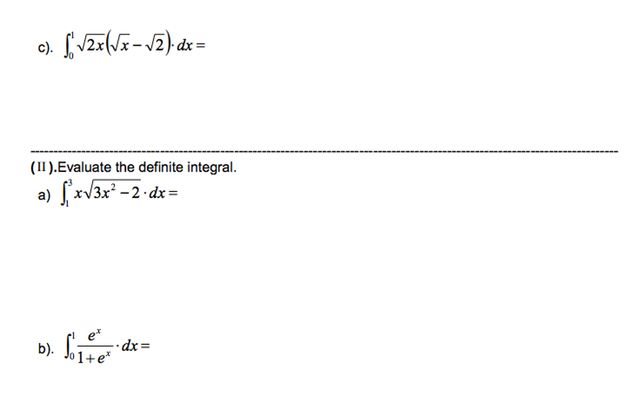 Solved Evaluate the definite integral. integral_1^3 x | Chegg.com