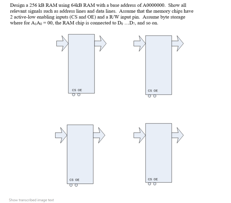 Solved Design a 256 kB RAM using 64kB RAM with a base | Chegg.com