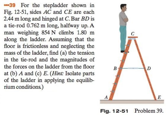 Solved 39 For the stepladder shown in Fig. 12-51, sides AC | Chegg.com