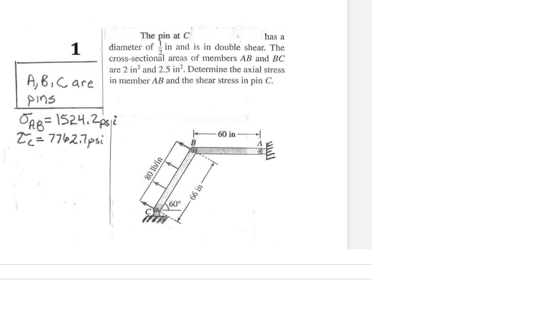 Solved The pin at C has a diameter of 1/2 in and is in | Chegg.com