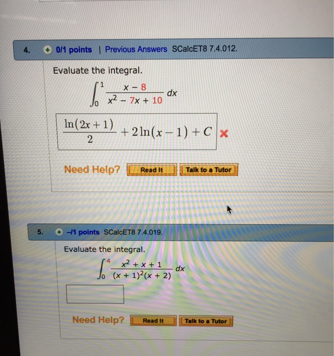 Solved Evaluate the integral. integral_0^1 x - 8/x^2 - 7x + | Chegg.com