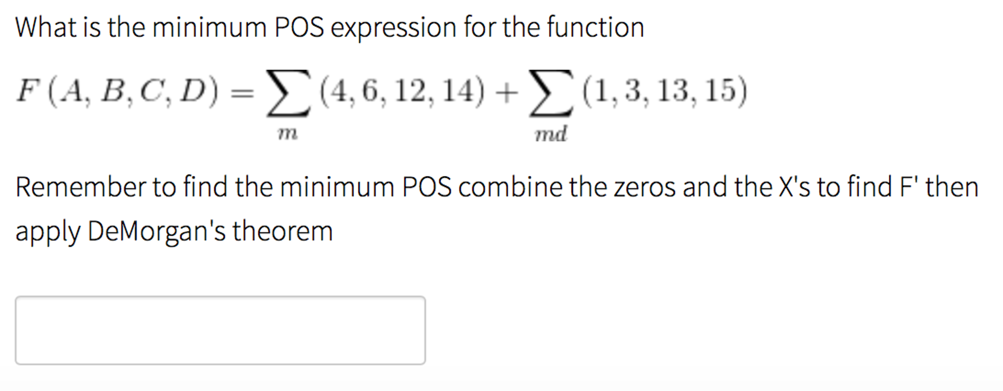 Solved What is the minimum SOP for the function F (A, B, C, | Chegg.com